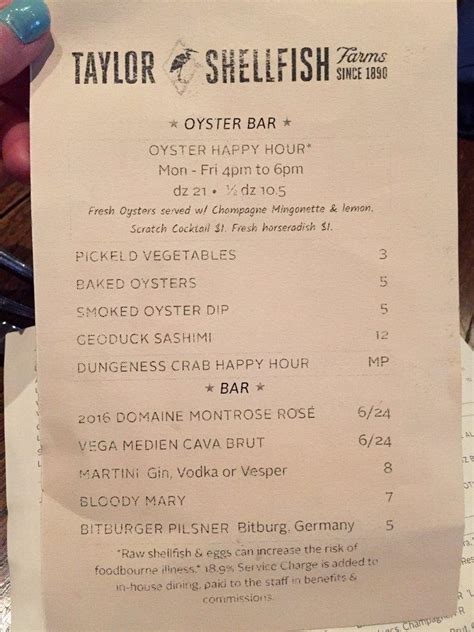 Menu At Taylor Shellfish Oyster Bar Seattle 410 Occidental Ave S