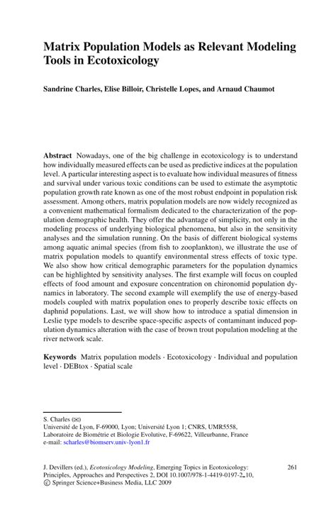 Pdf Matrix Population Models As Relevant Modeling Tools In Ecotoxicology