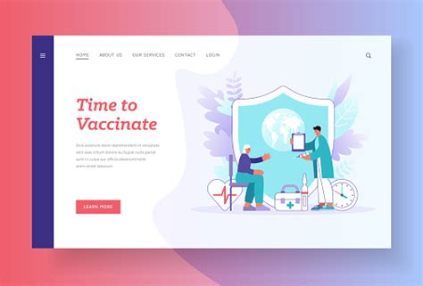 예방 접종 시간 배너 템플릿입니다 노인 환자를 방문하는 주사기와 클립 보드와 의사 노인에 대한 스톡 벡터 아트 및 기타 이미지 노인 백신접종 가공의 인물 Istock