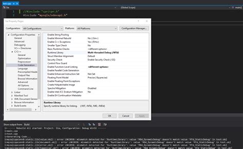 Runtime Library Mismatch Even After Ive Configured The Runtime Library