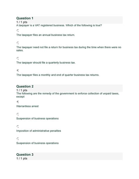 Tx 102 Midterm Exam Question 1 1 1 Pts A Taxpayer Is A Vat Registered Business Which Of The