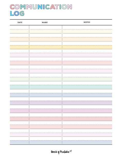 Communication Log World Of Printables