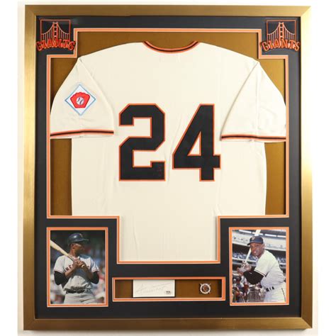 Willie Mays Signed Giants Custom Framed Cut Display With Jersey Le