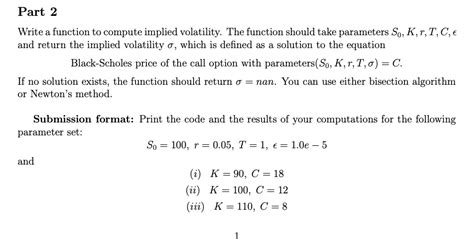 Write A Function To Compute Implied Volatility The