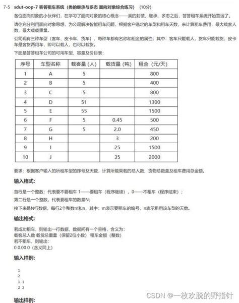 7 5 sdut oop 7 答答租车系统（类的继承与多态 面向对象综合练习） 10分） sdut oop 7 答答租车系统 类的继承与多态