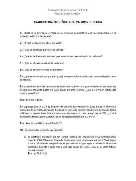 Trabajo Práctico Títulos De Valores De Deuda 2 Pdf Comercio Dinero