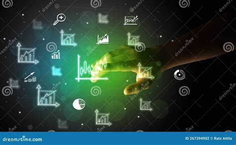 Businessman Finger Touching On Screen Multimedia Interface With Hand Drawn Currency Icons Stock