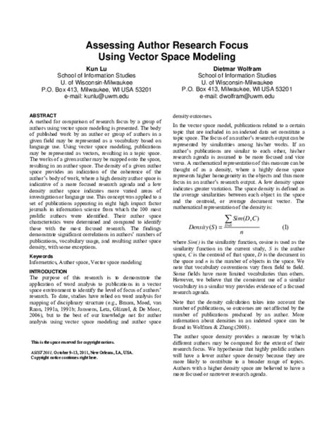 pdf assessing author research focus using vector space modeling