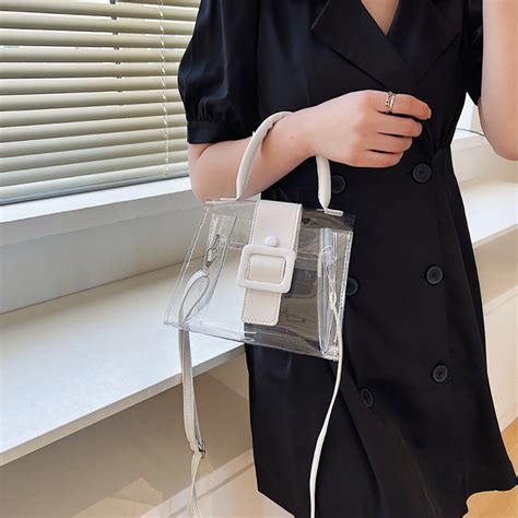 กระเป๋าสะพายไหล่ใส Pvc ฤดูร้อนสำหรับผู้หญิงกระเป๋าถือสะพายข้างแบบใส Magicro Shop Thaipick
