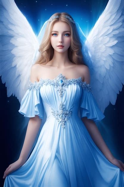 Premium Ai Image A Pretty Angel In A Fantasy Blue Dress