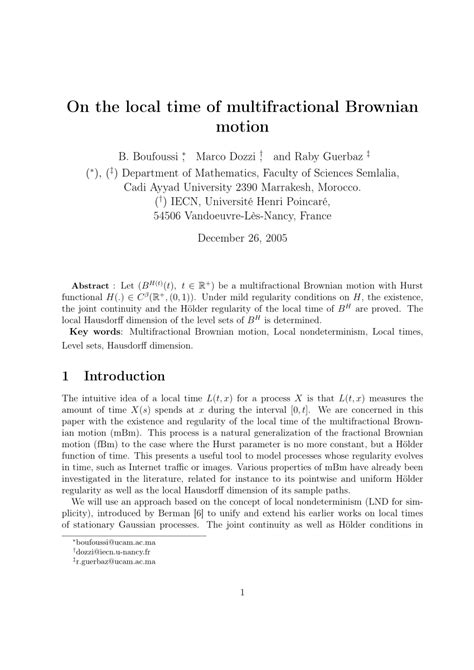 Pdf On The Local Time Of Multifractional Brownian Motion