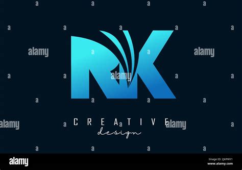 Creative blue letter RK r K logo with leading lines and road concept ...