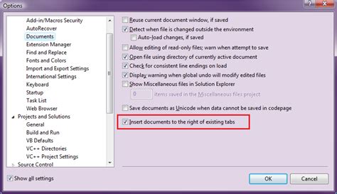 How To Open New Doc Tab Labels On The Right Side In Visual Studio