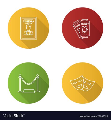 Cinema Flat Linear Long Shadow Icons Set Vector Image