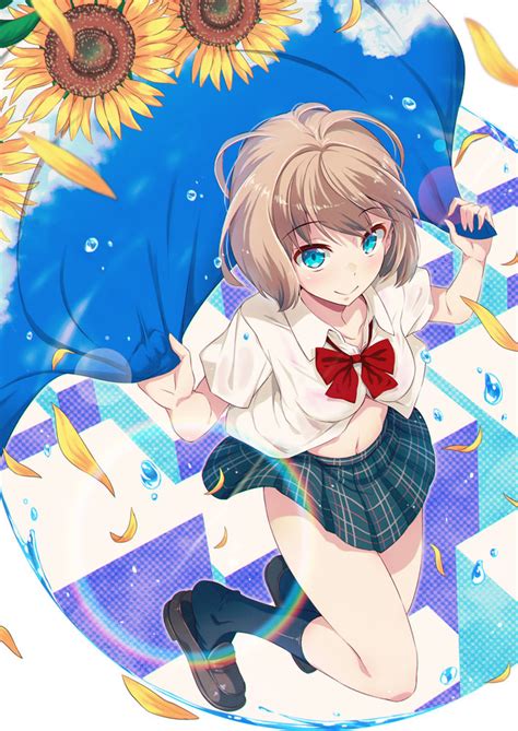 Safebooru 1girl 40hara Black Legwear Blue Eyes Breasts Brown Hair