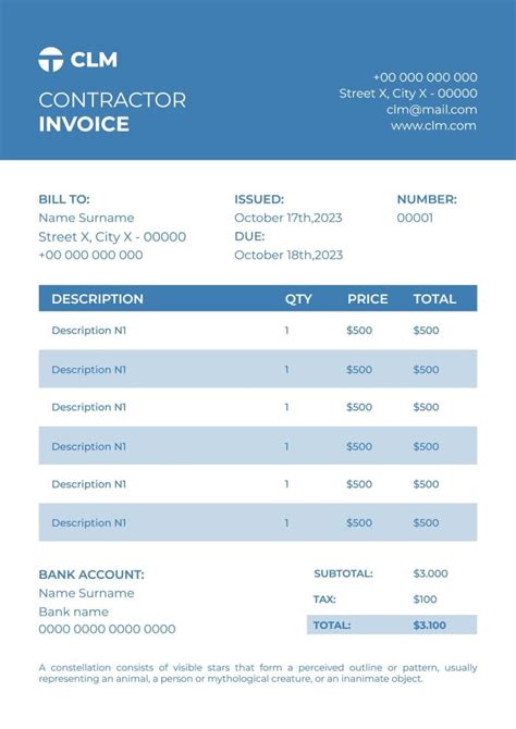 Personalize This Professional Clm Contractor Invoice Ready Made Template