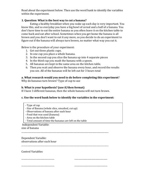 Identifying Variables In Experiments Worksheet