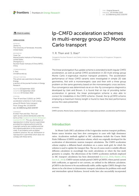 Pdf Lp Cmfd Acceleration Schemes In Multi Energy Group 2d Monte Carlo Transport