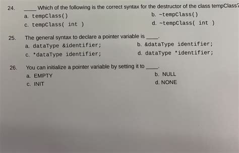 Solved Which Of The Following Is The Correct Syntax For The Chegg