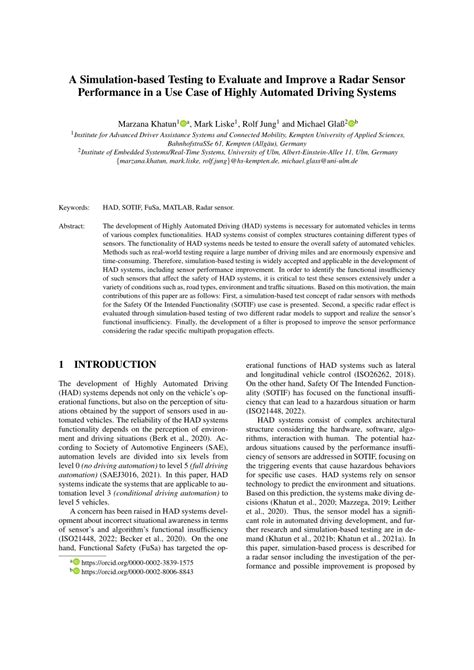 PDF A Simulation Based Testing To Evaluate And Improve A Radar Sensor Performance In A Use