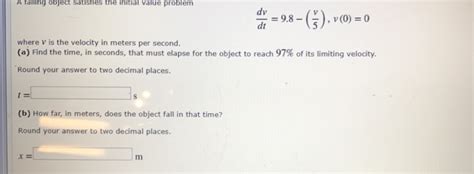 solved a falling object satisfies the initial value problem