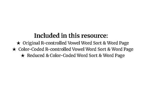 R Controlled Vowel Word Sort By Enchanting Enrichment TPT