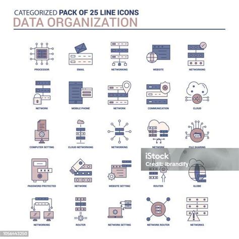 Vintage Data Organization Icon Set 25 Flat Line Icon Set Stock Illustration - Download Image Now ...