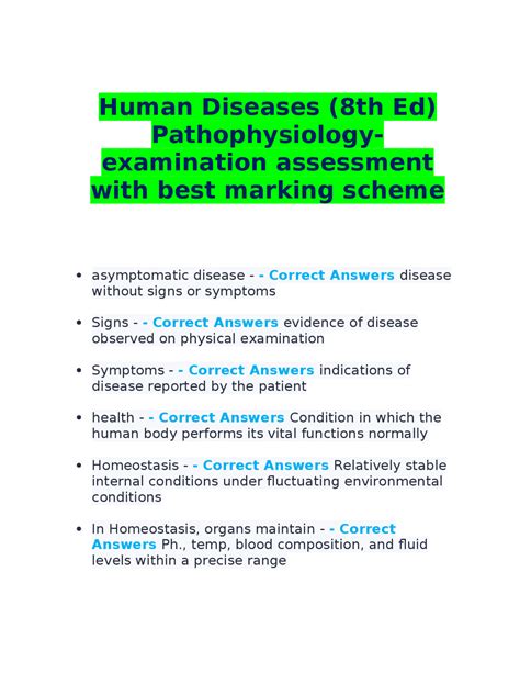 Human Diseases 8th Ed Pathophysiology Examination Assessment With