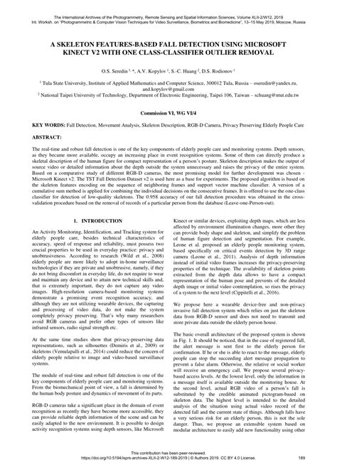 pdf a skeleton features based fall detection using microsoft kinect