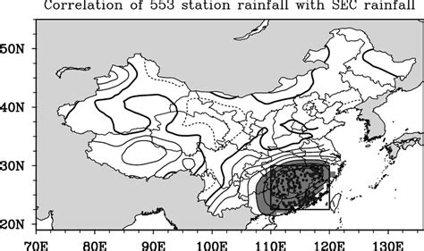 Correlation Map Showing The Average Of Rainfall At 74 Stations In Sec