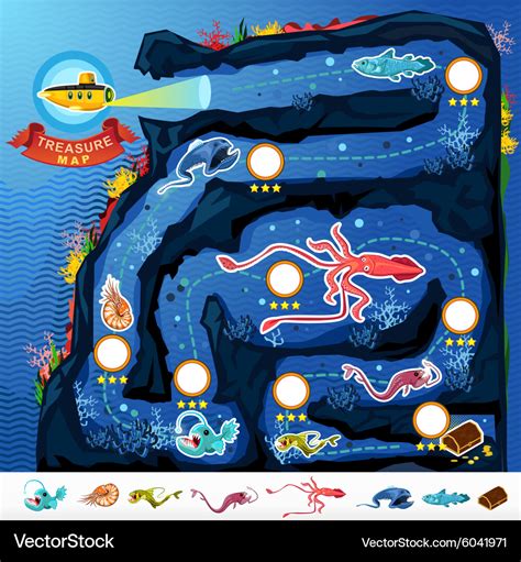 Underwater Treasure Map Ocean Exploration Vector Image
