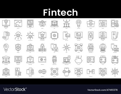 Set Of Outline Fintech Icons Minimalist Thin Vector Image