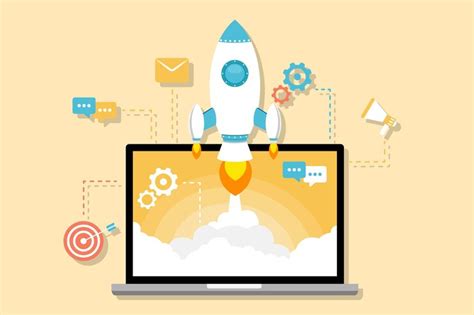 Premium Vector Startup Background With Starting Rocket In Laptop Screen
