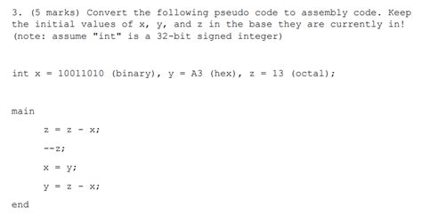Solved Marks Convert The Following Pseudo Code To Chegg
