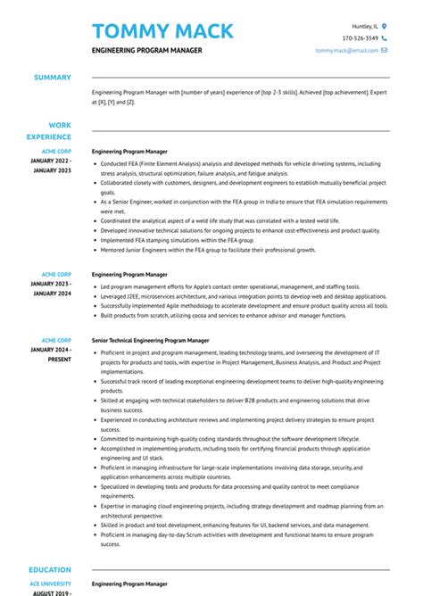 Engineering Program Manager Resume Examples And Templates
