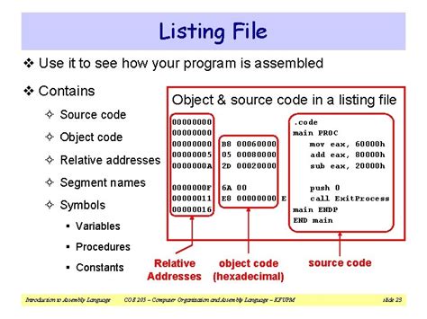 Introduction To Assembly Language Coe 205 Computer Organization