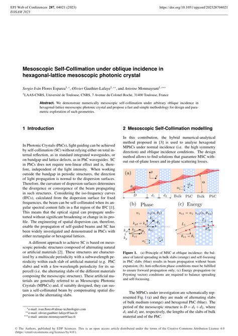 Pdf Mesoscopic Self Collimation Under Oblique Incidence In Hexagonal Lattice Mesoscopic