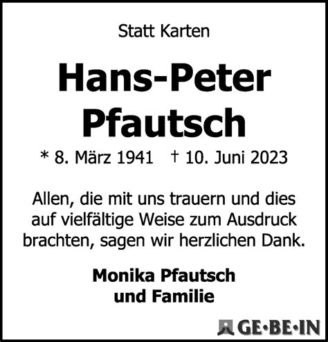 Traueranzeigen Von Hans Peter Pfautsch Trauer And Gedenken