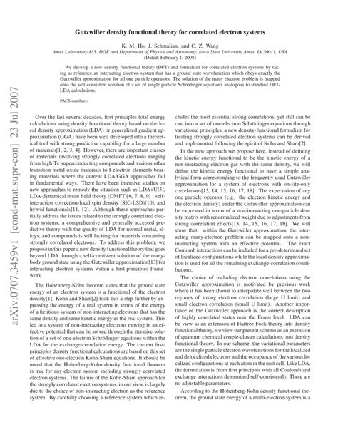 Pdf Gutzwiller Density Functional Theory For Correlated Electron Systems