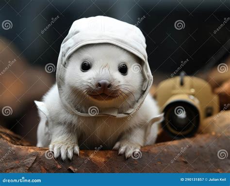 Seal Cub With Camera And Reporter Hat Stock Illustration Illustration Of Gear Generative