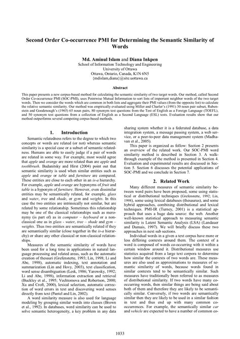 Pdf Second Order Co Occurrence Pmi For Determining The Semantic