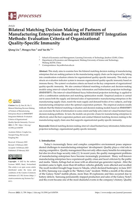 Pdf Bilateral Matching Decision Making Of Partners Of Manufacturing Enterprises Based On