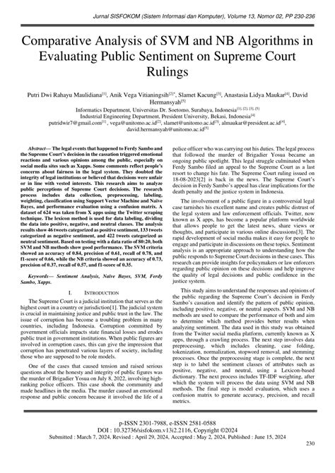 Pdf Comparative Analysis Of Svm And Nb Algorithms In Evaluating Public Sentiment On Supreme