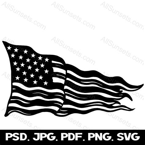 Waving American Flag Clipart Black And White