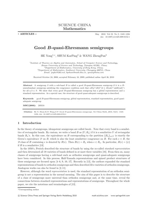 Pdf Good B Quasi Ehresmann Semigroups