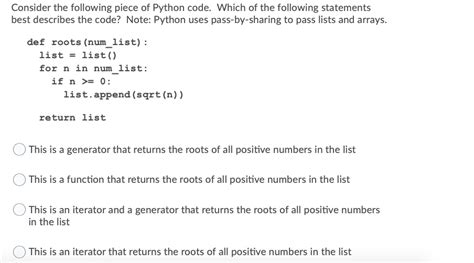 Solved Consider The Following Piece Of Python Code Which Of Chegg Com