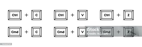 コピー貼り付け切り取り過去のショートカットのベクター画像アイコンセット用のキーボードボタンctrl Cctrl Vctrl Zcmd Ccmd