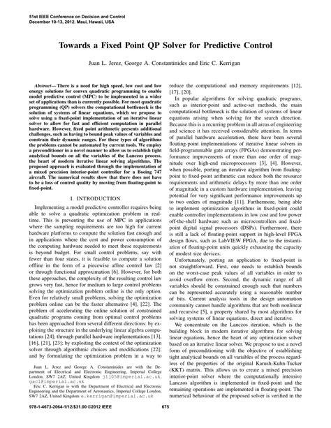 pdf towards a fixed point qp solver for predictive control