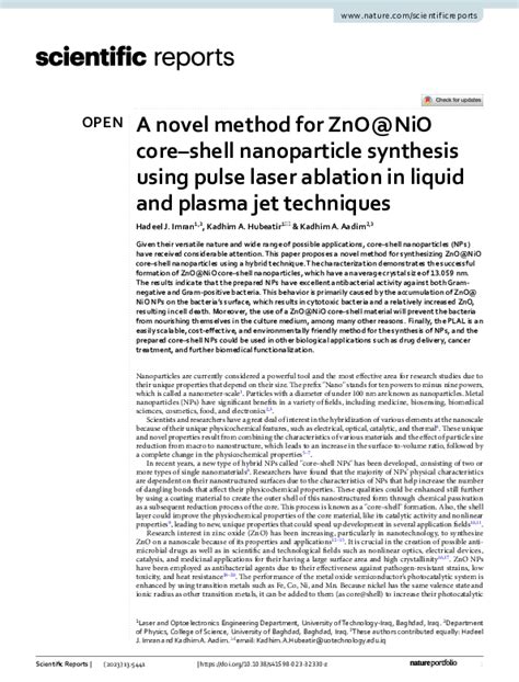 Pdf A Novel Method For Zno Nio Core Shell Nanoparticle Synthesis
