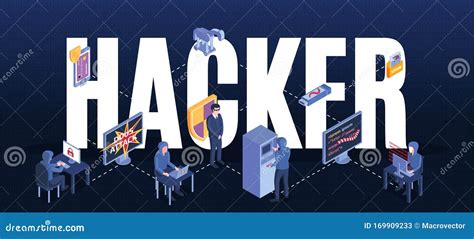 Isometric Hacker Text Composition Stock Vector Illustration Of Personal Hacker 169909233